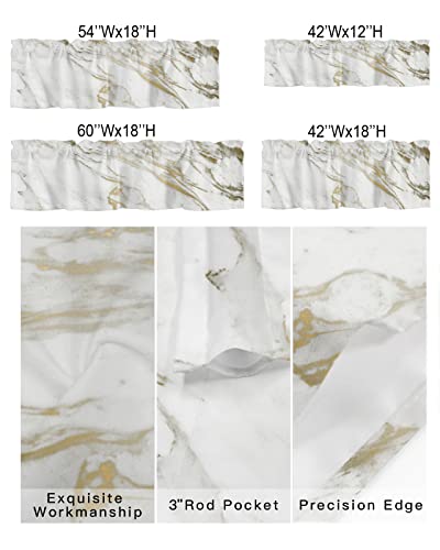 Window Valance for Kitchen,White Marble Gold Cracked Line Rod Pocket Curtain Valances Short Curtains Drapes Panel,Modern Art Abstract Pattern Window Treatment Topper for Bathroom Bedroom 54x18in