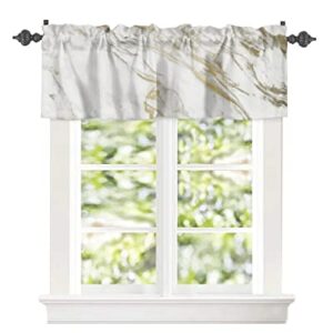 Window Valance for Kitchen,White Marble Gold Cracked Line Rod Pocket Curtain Valances Short Curtains Drapes Panel,Modern Art Abstract Pattern Window Treatment Topper for Bathroom Bedroom 54x18in