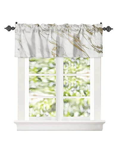 Window Valance for Kitchen,White Marble Gold Cracked Line Rod Pocket Curtain Valances Short Curtains Drapes Panel,Modern Art Abstract Pattern Window Treatment Topper for Bathroom Bedroom 54x18in