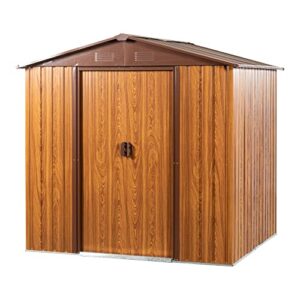 Storage Shed 6ft x 6ft Outdoor Storage Shed,Metal Foundation,Anchors,Hooks,Shelf,Locker,Gloves- Weather-Resistant Outdoor Storage Solution with Lockable Sliding Doors and Shelf