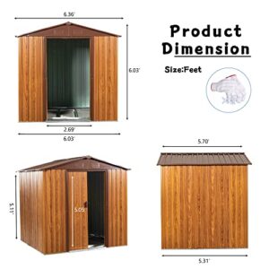 Storage Shed 6ft x 6ft Outdoor Storage Shed,Metal Foundation,Anchors,Hooks,Shelf,Locker,Gloves- Weather-Resistant Outdoor Storage Solution with Lockable Sliding Doors and Shelf