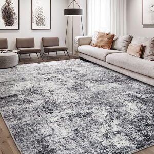 area rug living room rugs - 8x10 large soft indoor neutral modern abstract low pile washable rug carpet for bedroom dining room farmhouse home office - grey