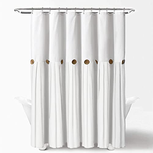 Awellife Farmhouse Shower Curtain for Bathroom, Linen and Cotton Woven Fabric, Country Rustic Style Shower Curtain Set (White, 72" L x 60" W)