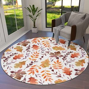 fall round area rug 3 ft, fall thanksgiving maple leaves soft throw rug non-slip washable carpet for kid's room, nursery, living room, bedroom, teen's room, modern home decor