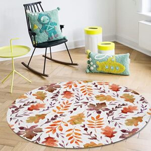 Fall Round Area Rug 3 Ft, Fall Thanksgiving Maple Leaves Soft Throw Rug Non-Slip Washable Carpet for Kid's Room, Nursery, Living Room, Bedroom, Teen's Room, Modern Home Decor