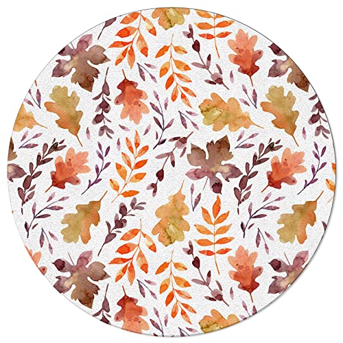 Fall Round Area Rug 3 Ft, Fall Thanksgiving Maple Leaves Soft Throw Rug Non-Slip Washable Carpet for Kid's Room, Nursery, Living Room, Bedroom, Teen's Room, Modern Home Decor