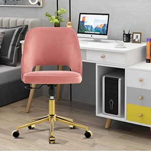 FATFISH Velvet Office Chairs, Adjustable 360 °Swivel Chair Engineering Plastic Armless Swivel Computer Chair with Wheels for Living Room, Bed Room Office Hotel Dining Room,Pink