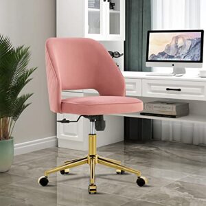 FATFISH Velvet Office Chairs, Adjustable 360 °Swivel Chair Engineering Plastic Armless Swivel Computer Chair with Wheels for Living Room, Bed Room Office Hotel Dining Room,Pink