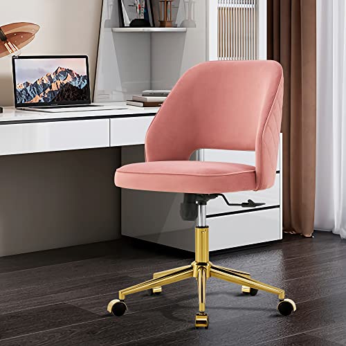 FATFISH Velvet Office Chairs, Adjustable 360 °Swivel Chair Engineering Plastic Armless Swivel Computer Chair with Wheels for Living Room, Bed Room Office Hotel Dining Room,Pink