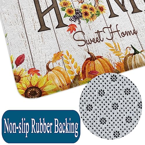 JAWO Fall Bathroom Rugs, Pumpkin Sunflower Decorate Autumn Thanksgiving Bath Mat, Seasonal Country Floor Door Mat Non Slip Memory Foam Home Decor 17 x 29 Inch