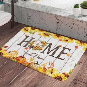 JAWO Fall Bathroom Rugs, Pumpkin Sunflower Decorate Autumn Thanksgiving Bath Mat, Seasonal Country Floor Door Mat Non Slip Memory Foam Home Decor 17 x 29 Inch