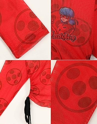 Miraculous Women's Ladybug Classic Print Long Sleeve Beach Rash Guard Shirt Cover Up Top (as1, Alpha, x_l, Regular, Regular, Red)