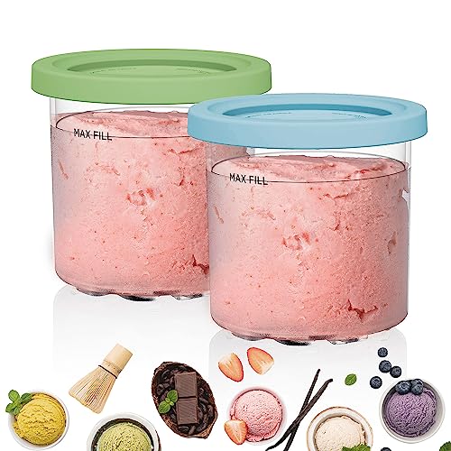 Favuit Pint Containers with Lids Ice Cream Storage Containers Compatible with NC299AMZ & NC300s Series Ice Cream Makers 2 Pack Replacement for Pints and Lids BPA-Free & Dishwasher Safe(Green Blue)