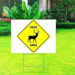 junelucky deer area decorative yard sign with metal h-stakes vintage warning sign weatherproof street yard sign for outdoor road farm house yard lawn decor poster 18x24 inch