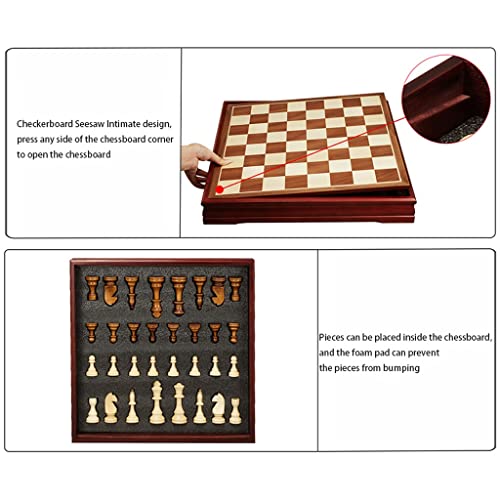 FBITE Portable Chess Set Wooden Chess Set,Board Game for Adults & Kids,Wood Chessboard, Magnetic Pieces,Travel-Friendly Chess for Easy Storage International Chess