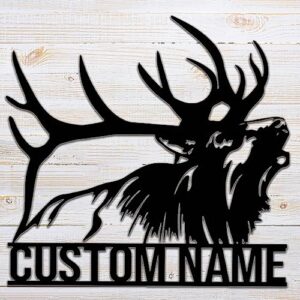 ELK Deer Head Metal Sign Wall Decor, Custom Name Metal Wall Art, Metal Sign, Personalized Hunter Cut Metal Sign, Moose Art Sign，Housewarming Gifts，[Custom Color and Name] Black，8-24inch