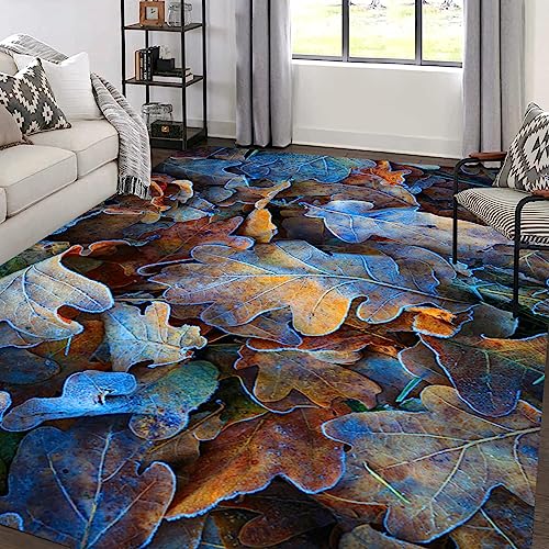 Area Rugs 8 x 10 ft, Frozen Oak Leaves Abstract Nature Background Machine Washable Rugs Indoor Non-Slip Area Rugs Carpet for Living Bedroom Dinning Room Decor