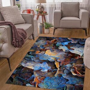 Area Rugs 8 x 10 ft, Frozen Oak Leaves Abstract Nature Background Machine Washable Rugs Indoor Non-Slip Area Rugs Carpet for Living Bedroom Dinning Room Decor