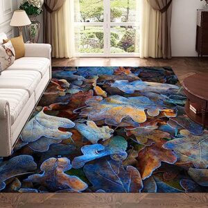 Area Rugs 8 x 10 ft, Frozen Oak Leaves Abstract Nature Background Machine Washable Rugs Indoor Non-Slip Area Rugs Carpet for Living Bedroom Dinning Room Decor