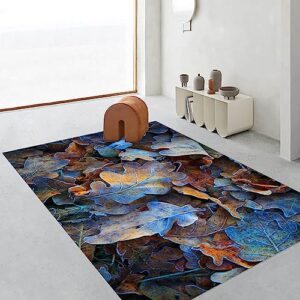 Area Rugs 8 x 10 ft, Frozen Oak Leaves Abstract Nature Background Machine Washable Rugs Indoor Non-Slip Area Rugs Carpet for Living Bedroom Dinning Room Decor