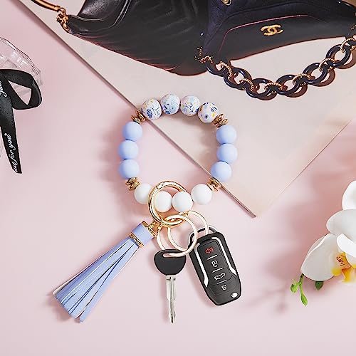 Manlosen Key Ring Bracelet Car Keychain Holder Wristlet Silicone Women Beaded Bangle Chains