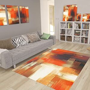 Large Area Rug 2.7' x 5', Ombre Brown Orange Runner Rug for Living Room Bedroom Washable Accent Rug Carpet Kitchen Dining Room Floor Cover Mat Abstract Painting Modern Art Texture