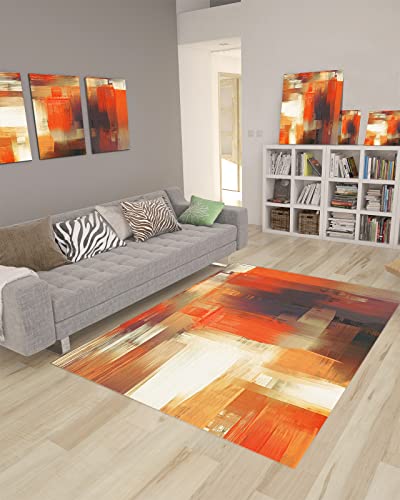 Large Area Rug 2.7' x 5', Ombre Brown Orange Runner Rug for Living Room Bedroom Washable Accent Rug Carpet Kitchen Dining Room Floor Cover Mat Abstract Painting Modern Art Texture