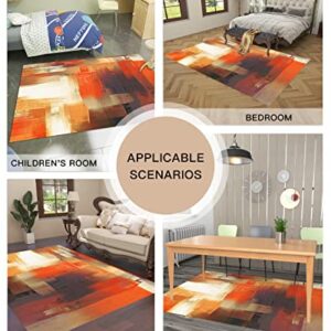 Large Area Rug 2.7' x 5', Ombre Brown Orange Runner Rug for Living Room Bedroom Washable Accent Rug Carpet Kitchen Dining Room Floor Cover Mat Abstract Painting Modern Art Texture