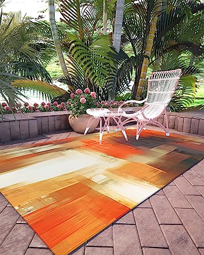 Large Area Rug 2.7' x 5', Ombre Brown Orange Runner Rug for Living Room Bedroom Washable Accent Rug Carpet Kitchen Dining Room Floor Cover Mat Abstract Painting Modern Art Texture