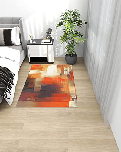 Large Area Rug 2.7' x 5', Ombre Brown Orange Runner Rug for Living Room Bedroom Washable Accent Rug Carpet Kitchen Dining Room Floor Cover Mat Abstract Painting Modern Art Texture