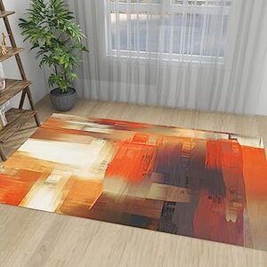 Large Area Rug 2.7' x 5', Ombre Brown Orange Runner Rug for Living Room Bedroom Washable Accent Rug Carpet Kitchen Dining Room Floor Cover Mat Abstract Painting Modern Art Texture