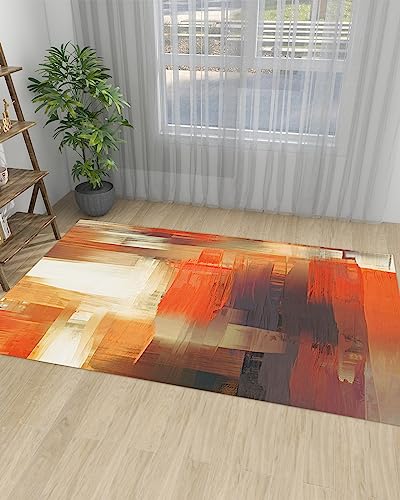 Large Area Rug 2.7' x 5', Ombre Brown Orange Runner Rug for Living Room Bedroom Washable Accent Rug Carpet Kitchen Dining Room Floor Cover Mat Abstract Painting Modern Art Texture