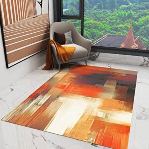 Large Area Rug 2.7' x 5', Ombre Brown Orange Runner Rug for Living Room Bedroom Washable Accent Rug Carpet Kitchen Dining Room Floor Cover Mat Abstract Painting Modern Art Texture