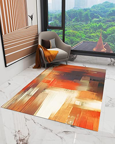 Large Area Rug 2.7' x 5', Ombre Brown Orange Runner Rug for Living Room Bedroom Washable Accent Rug Carpet Kitchen Dining Room Floor Cover Mat Abstract Painting Modern Art Texture