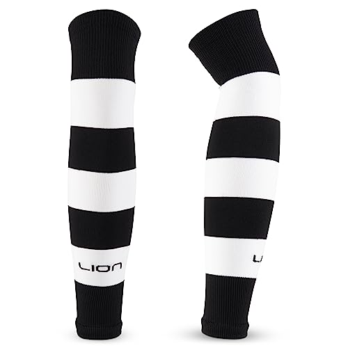 Lion Sportswear Soccer Sock Leg Sleeves to Accompany Grip Socks - Fits Over Calf/Shin Guards - Variety of Colours to Match Your Team Kit (Black/White)