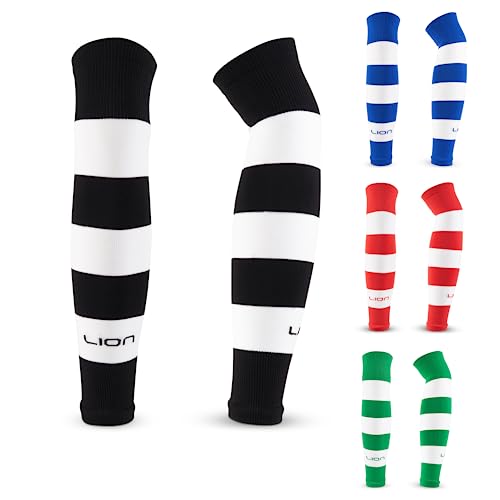 Lion Sportswear Soccer Sock Leg Sleeves to Accompany Grip Socks - Fits Over Calf/Shin Guards - Variety of Colours to Match Your Team Kit (Black/White)