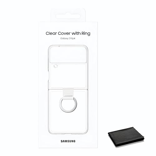 SAMSUNG Galaxy Z Flip 4 Clear Cover with Integrated Ring - Secure Grip, Transparent Design for Perfect Fit & Protection, Easy Installation, Premium Quality, Includes Microfiber Cleaning Cloth