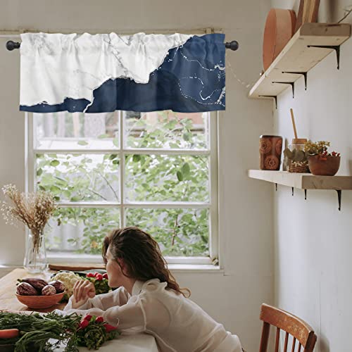 Meet 1998 Fall Valance Curtains for Windows Wild Marble Pattern Gold White Navy Ombre Short Valances Window Treatment Rod Pocket Valance for Kitchen Bedroom Bathroom Laundry Room 54x18 inch, 1 Panel