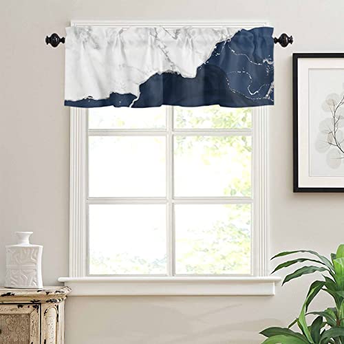 Meet 1998 Fall Valance Curtains for Windows Wild Marble Pattern Gold White Navy Ombre Short Valances Window Treatment Rod Pocket Valance for Kitchen Bedroom Bathroom Laundry Room 54x18 inch, 1 Panel