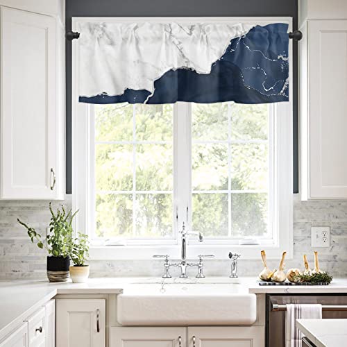 Meet 1998 Fall Valance Curtains for Windows Wild Marble Pattern Gold White Navy Ombre Short Valances Window Treatment Rod Pocket Valance for Kitchen Bedroom Bathroom Laundry Room 54x18 inch, 1 Panel