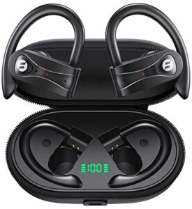 bluetooth headphones noise canceling 4 mics clear call stereo bass sound 60h playtime wireless charging case over ear earphones led digital display headset with earhooks for sports running workout gym