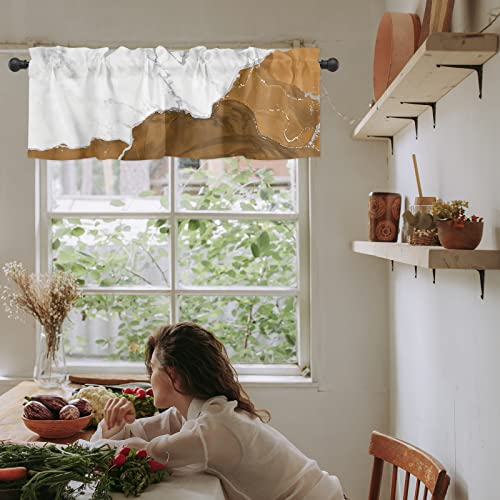 Meet 1998 Fall Valance Curtains for Windows Wild Marble Pattern Gold Brown White Ombre Short Valances Window Treatment Rod Pocket Valance for Kitchen Bedroom Bathroom Laundry Room 42x12 inch, 1 Panel