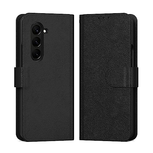 Singolas for Samsung Z Fold 5 Case, Samsung Z Fold 5 Wallet Case Card Holder Slots Cover Leather Flip Samsung Galaxy Z Fold 5 Case Protective Cover for Galaxy Z Fold 5 Case with Strap, Black