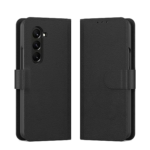 RTlink for Samsung Z Fold 5 Case, Leather Protective Galaxy Z Fold 5 Case with Strap, Shockproof Samsung Galaxy Z Fold 5 Case Wallet Flip Folio Cover Galaxy Fold 5 Case with Card Holder Slots Black