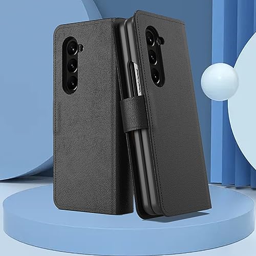 RTlink for Samsung Z Fold 5 Case, Leather Protective Galaxy Z Fold 5 Case with Strap, Shockproof Samsung Galaxy Z Fold 5 Case Wallet Flip Folio Cover Galaxy Fold 5 Case with Card Holder Slots Black