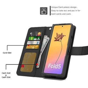 RTlink for Samsung Z Fold 5 Case, Leather Protective Galaxy Z Fold 5 Case with Strap, Shockproof Samsung Galaxy Z Fold 5 Case Wallet Flip Folio Cover Galaxy Fold 5 Case with Card Holder Slots Black