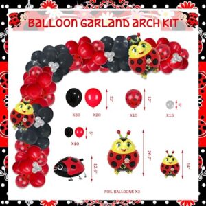 103 PCs Ladybug Birthday Party Decorations, Fiesec Ladybug Party Supplies Backdrop Balloon Garland Banner Tablecloth Cake Cupcake Topper Walking Balloon Polka Dots Red Black