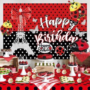 103 PCs Ladybug Birthday Party Decorations, Fiesec Ladybug Party Supplies Backdrop Balloon Garland Banner Tablecloth Cake Cupcake Topper Walking Balloon Polka Dots Red Black