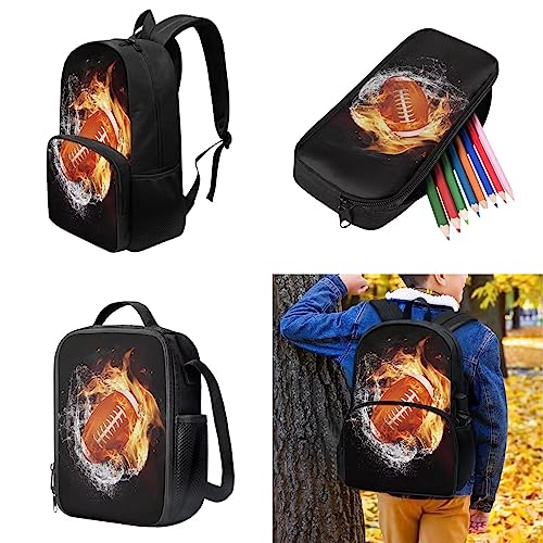 POLERO 3D Print American Football Schoolbag Boys Backpack for School Casual Daypack Travel Bookbag Lunch Box Pencil Case Sets