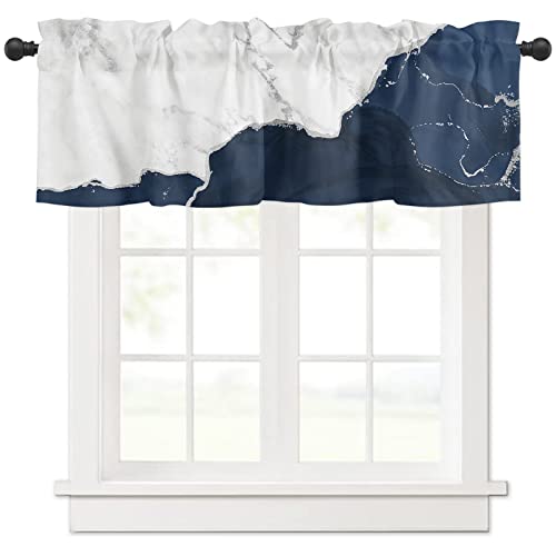 Zadaling Valance Curtain for Kitchen,Wild Marble Pattern Gold White Navy Ombre Window Valance for Living Room Scroll,Rod Pocket Valances for Bedroom Decor,Window Treatment Valance 1 Panel 18" x 60"